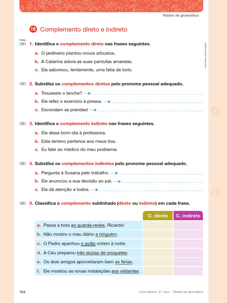 Complemento Direto e Indireto - 6 Ano | PDF