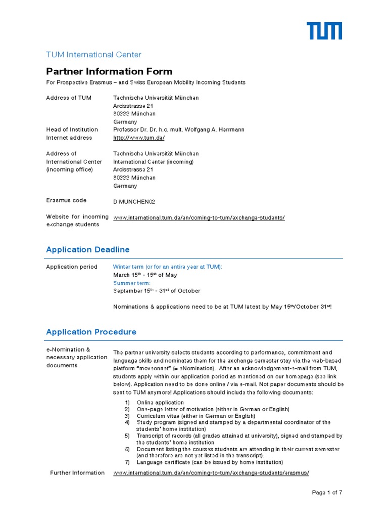 Partner Information Form: TUM International Center | PDF | Travel Visa ...
