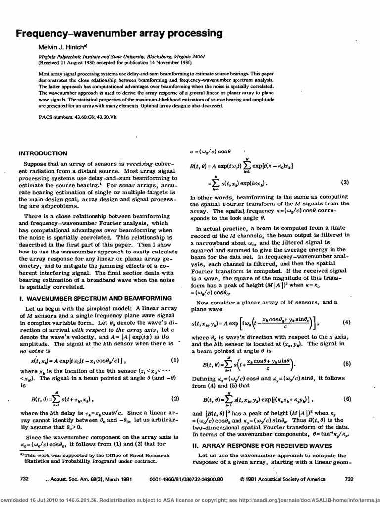 Frequency-Wavenumber Array Processing | PDF | Signal To Noise Ratio ...