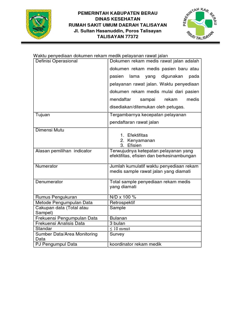 Waktu Penyediaan Dokumen Rekam Medik Pelayanan Rawat Jalan | PDF