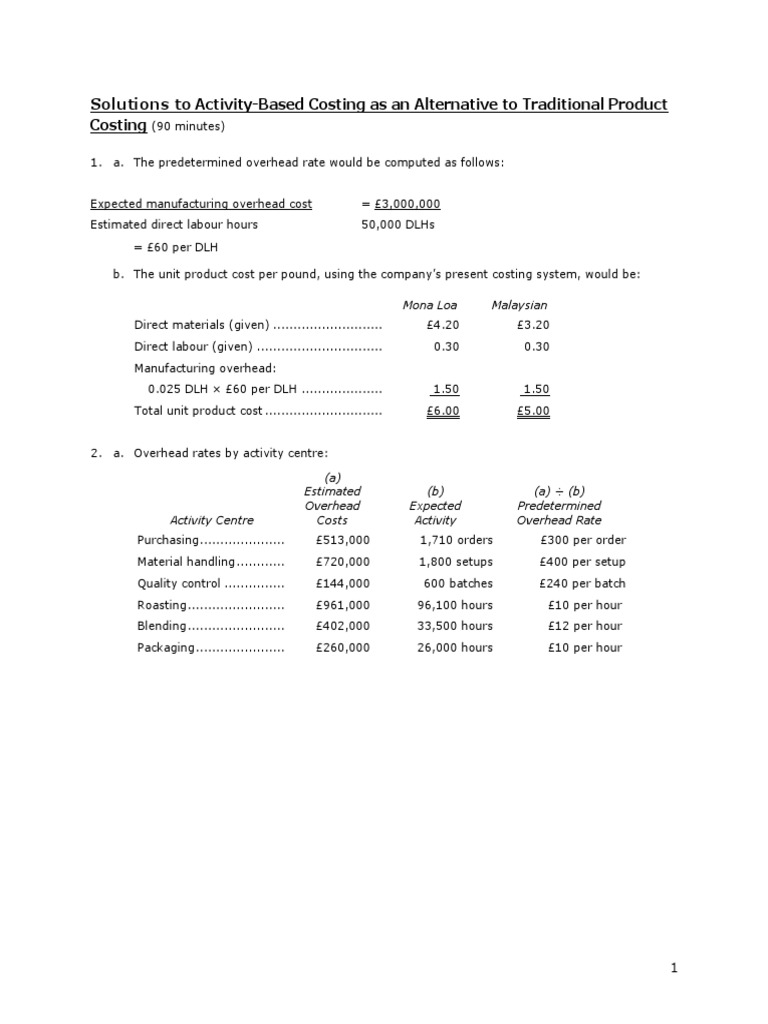 Activity - Based - Costing Case Solution | PDF | Coffee | Cost