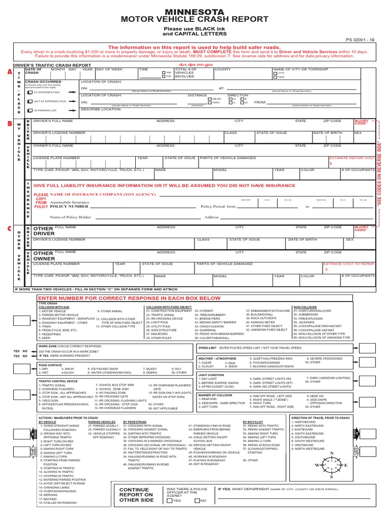 Minnesota Motor Vehicle Accident Report | PDF | Traffic | Traffic Collision