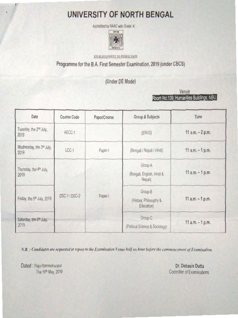 Ba Bcom First Semester Examination Schedule$190702 | PDF | Academia ...