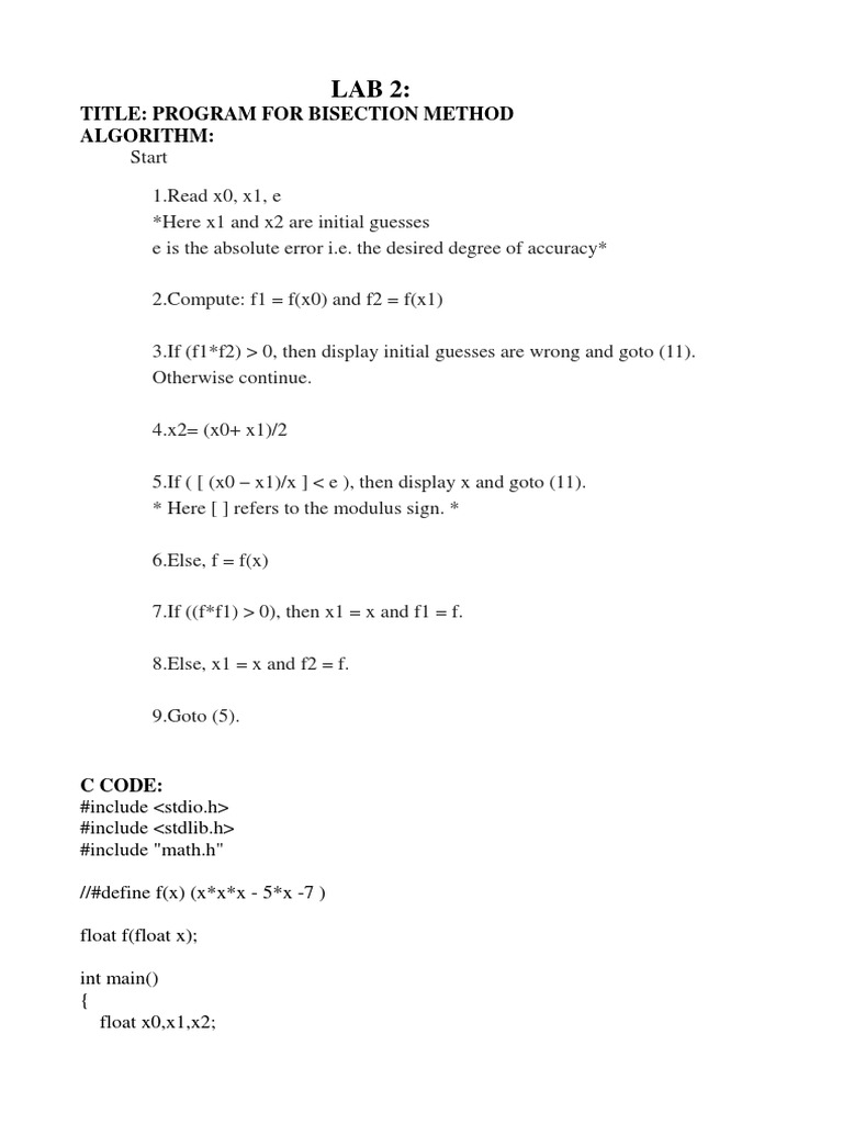 Title Program For Bisection Method Algorithm Pdf Algorithms Theoretical Computer Science