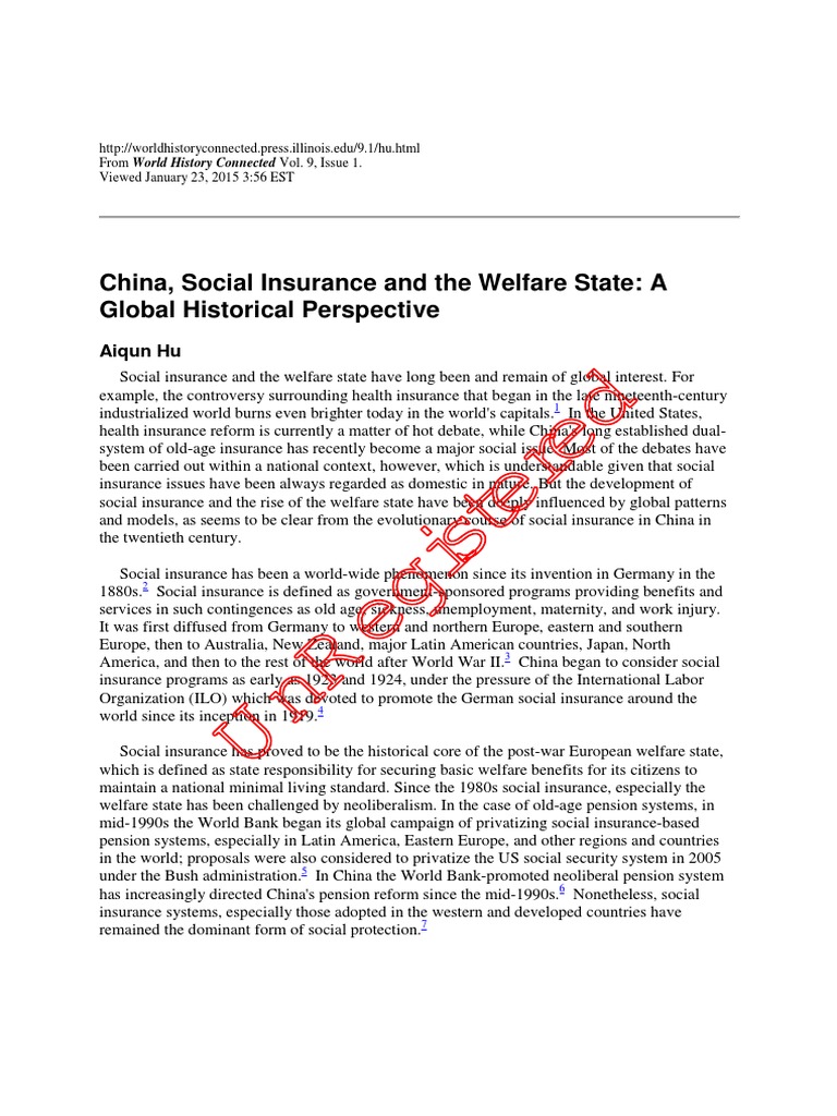 China, Social Insurance and The Welfare State: A Global Historical ...