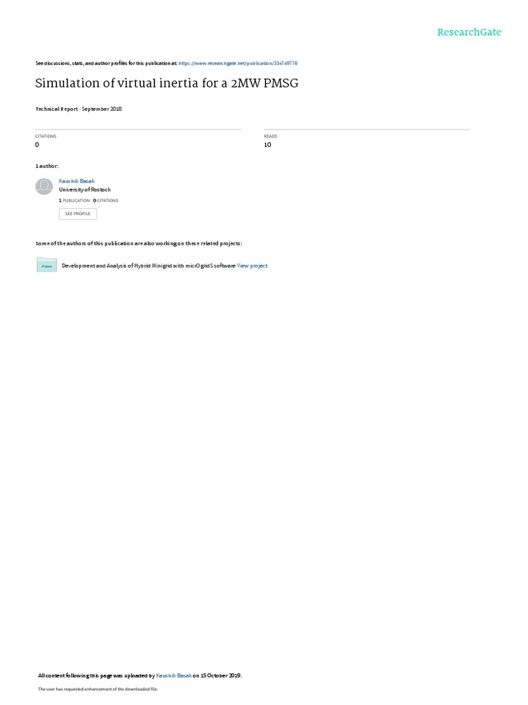 Simulation of Virtual Inertia For A 2MW PMSG | Download Free PDF | Wind ...