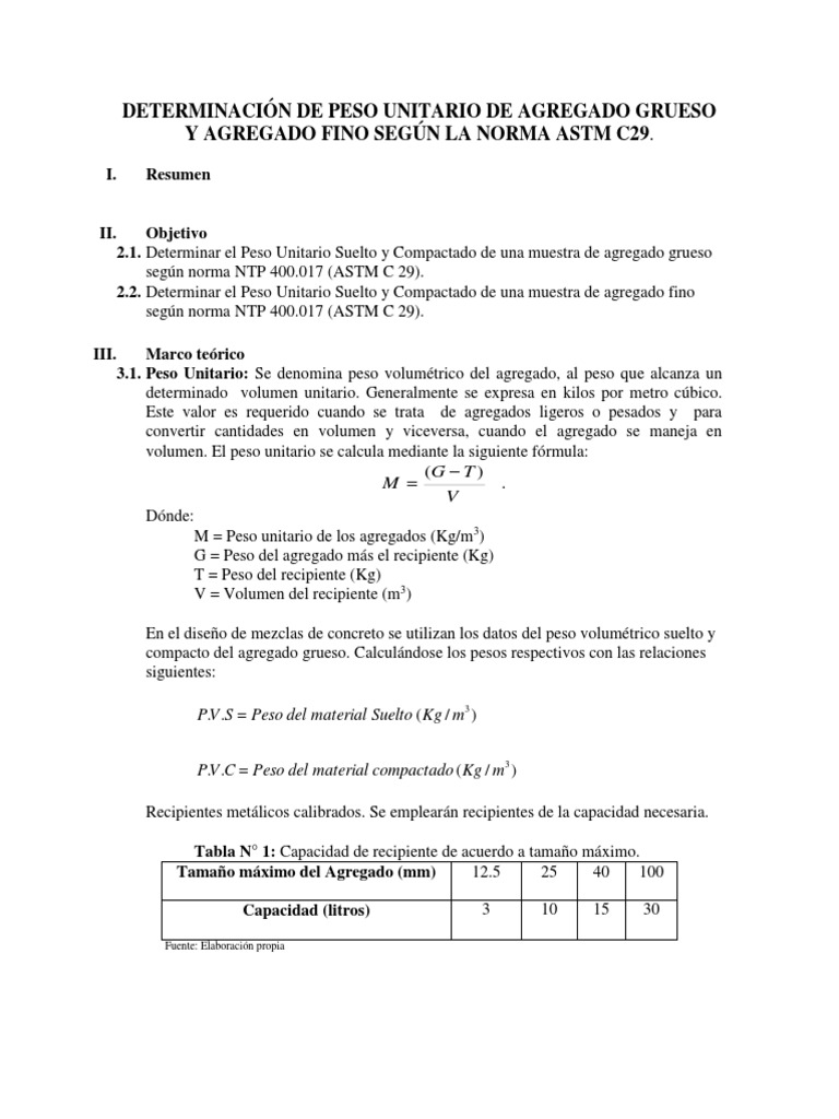 Astm C29 | PDF | Volumen | Kilogramo