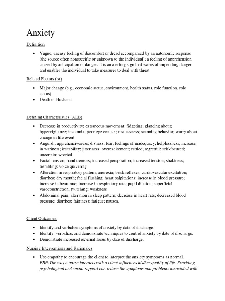 Anxiety Care Plan | PDF | Generalized Anxiety Disorder | Anxiety