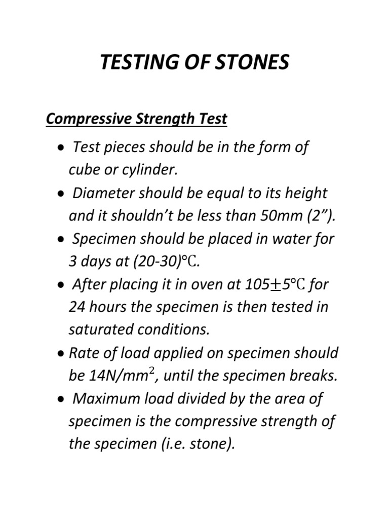 Testing of Stones: Compressive Strength Test | PDF
