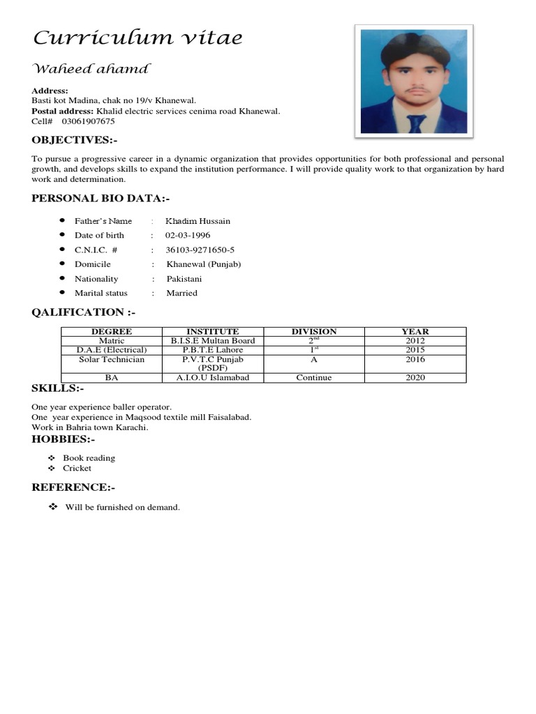 Curriculum Vitae: Waheed Ahamd | PDF