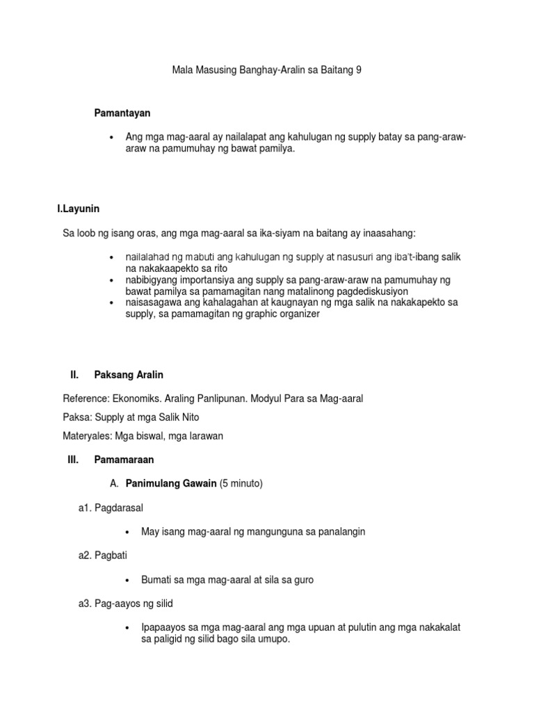 Mala Masusing Banghay Examples | PDF