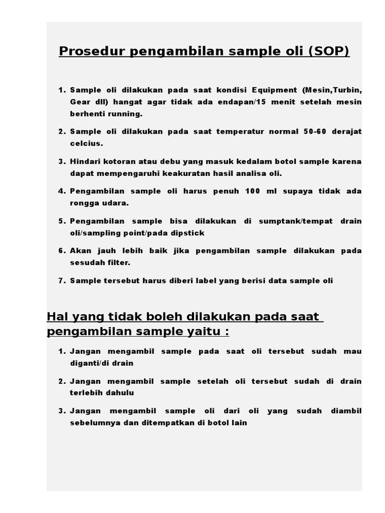 Prosedur Pengambilan Sample Oli | PDF