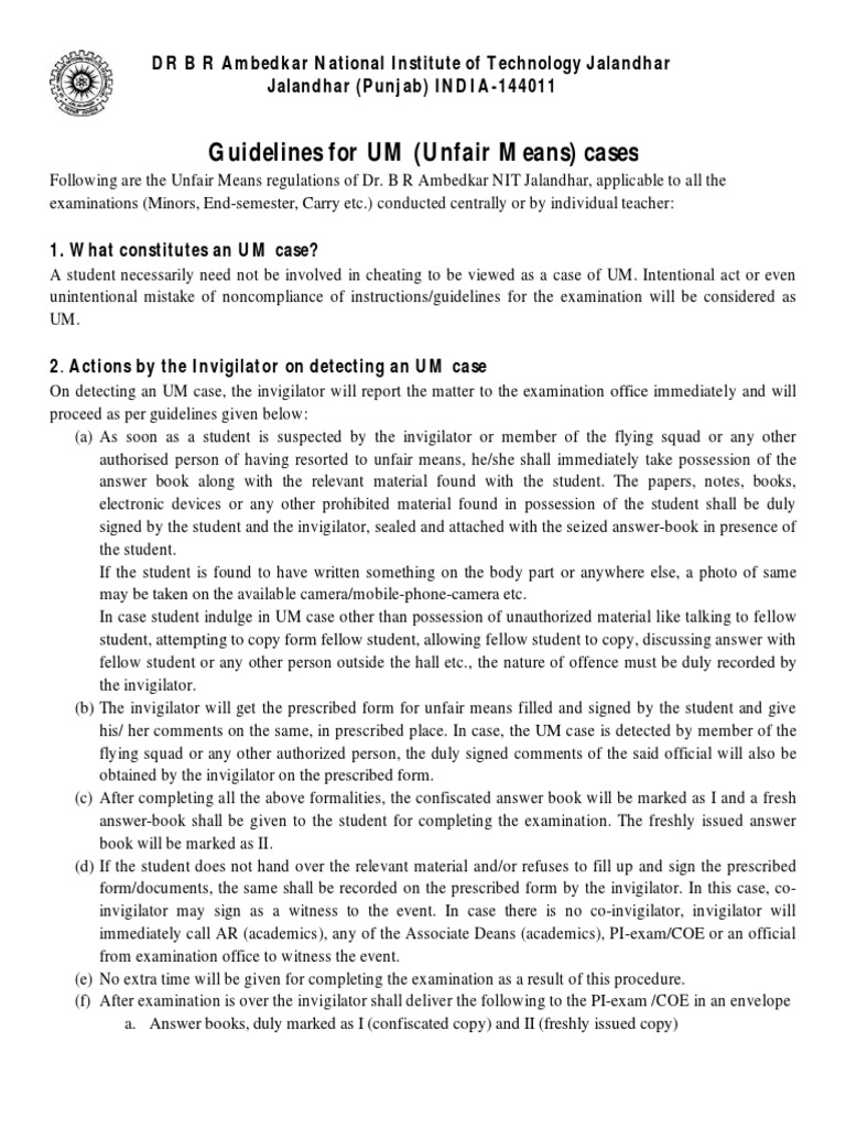 Guidelines For UM (Unfair Means) Cases | PDF | United Methodist Church ...