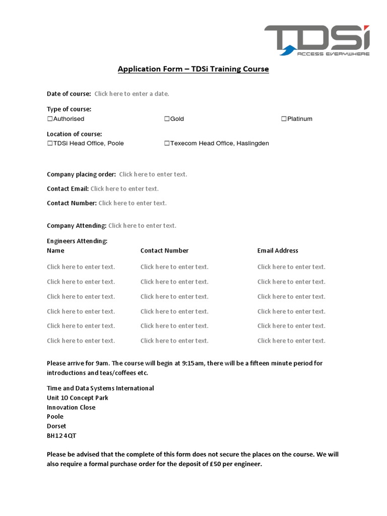 Application Form - Tdsi Training Course: Authorised Gold Platinum | PDF | Business