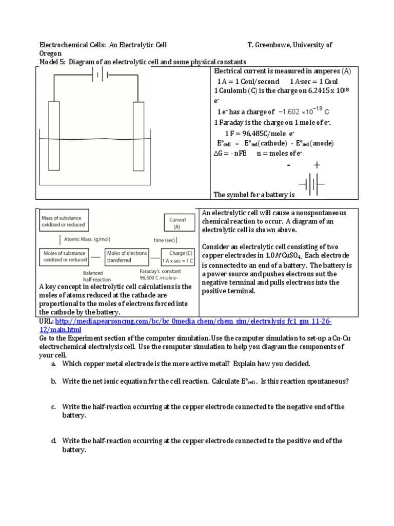 Electrolysis Cell Student Activity | PDF | Electrochemistry | Electrode