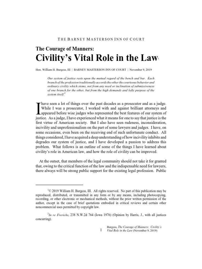 The Courage of Manners: Civility's Vital Role in The Law | PDF | Queen ...