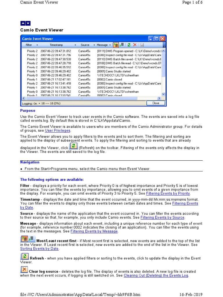 Camio Event Viewer: Purpose | PDF | Filename | Computer File