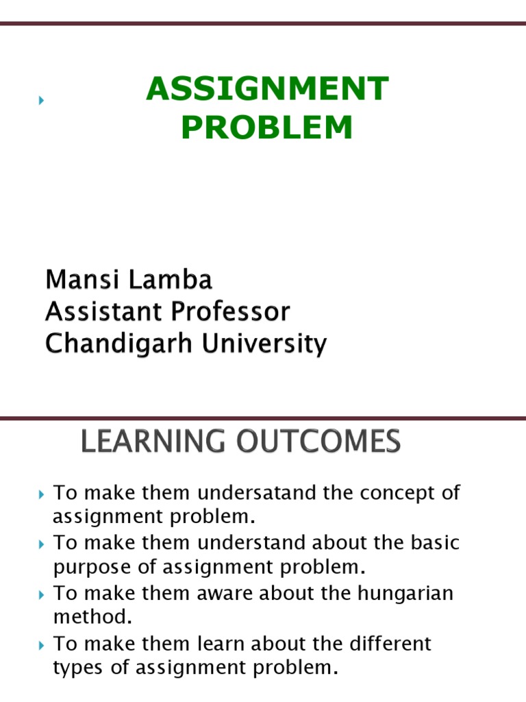 Assignment Problem | PDF | Mathematical Optimization | Analysis