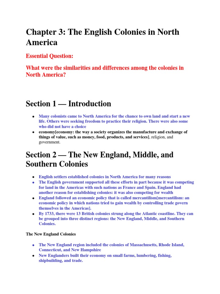 Chapter 3 - Cornell Notes | PDF | Thirteen Colonies | New England
