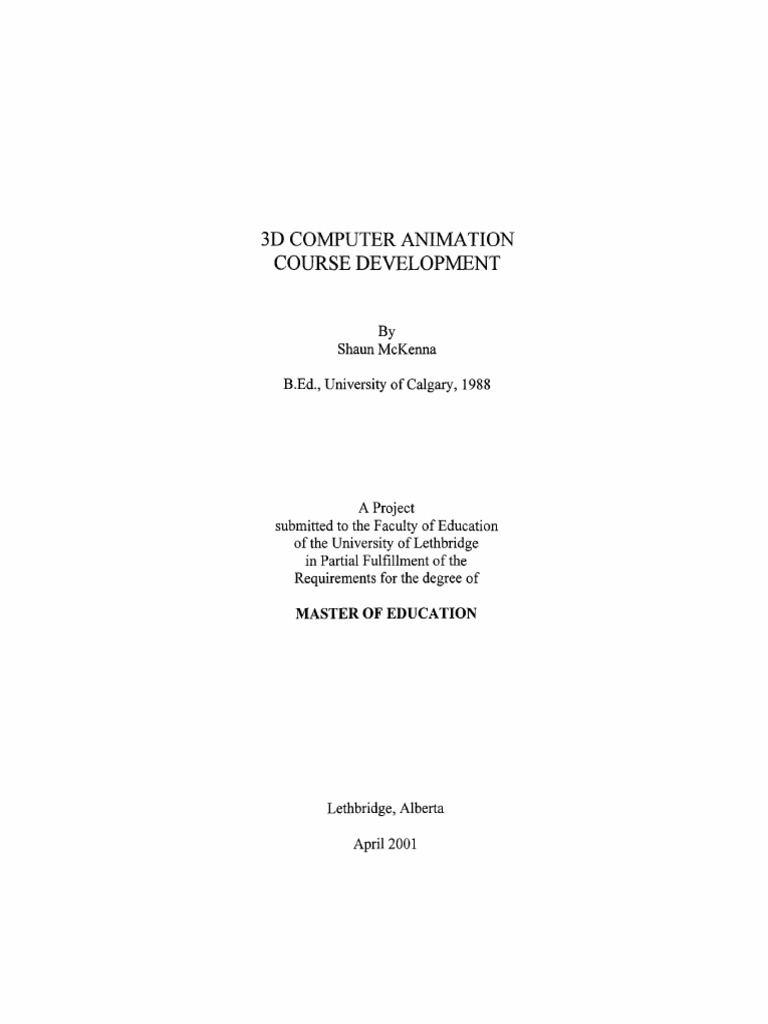 3D Computer Animation Course Development: by Shaun Mckenna B.Ed ...
