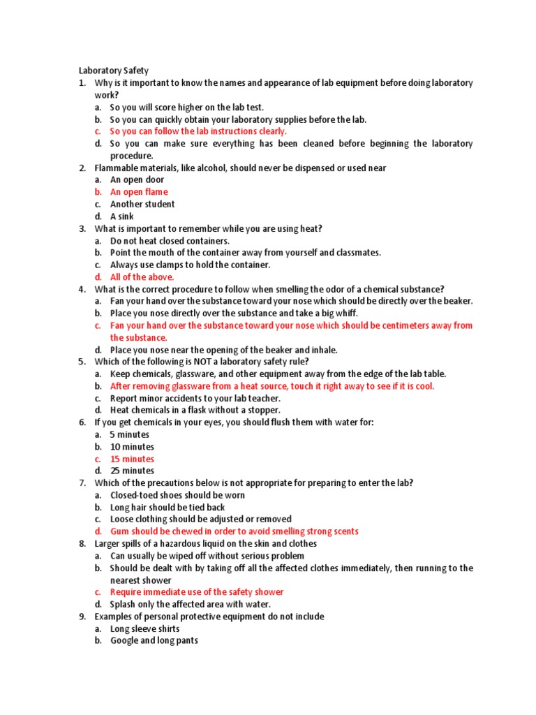Lab Safety Quiz and Guidelines | PDF | Laboratories | Chemical Substances