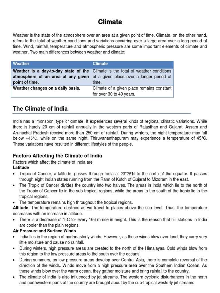 Climate: The Climate of India | Download Free PDF | Monsoon | Rain