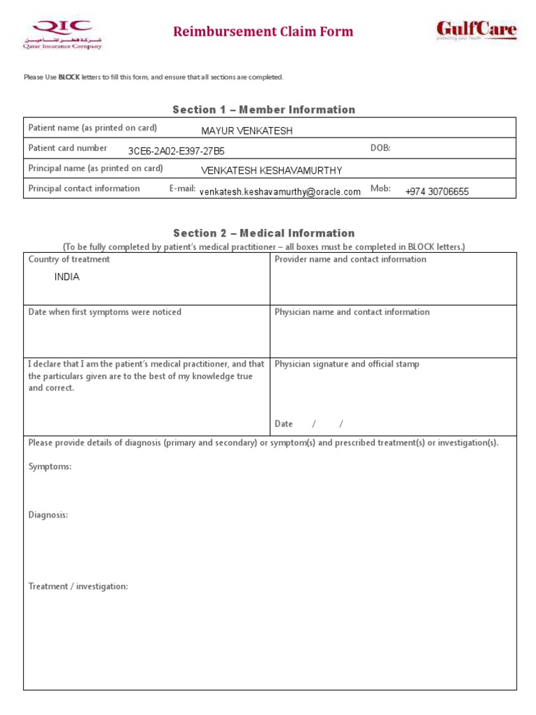 GulfCare Claim Form MAyuri | PDF | Cheque | Banks