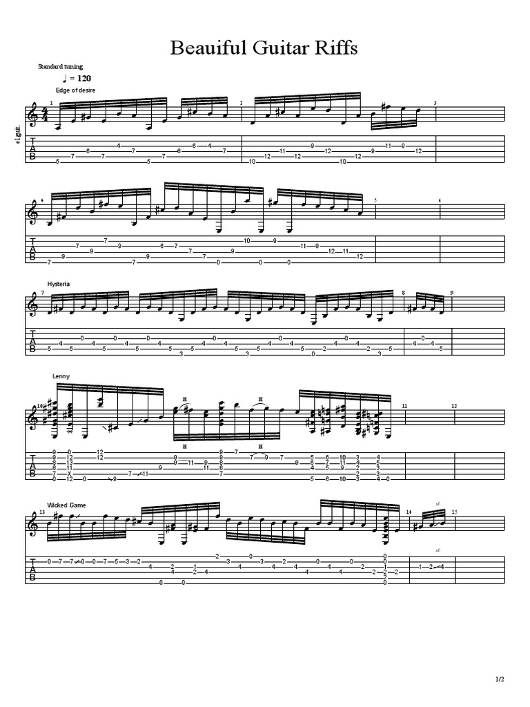 Beauiful Guitar Riffs: Standard Tuning | PDF | Guitar Family ...