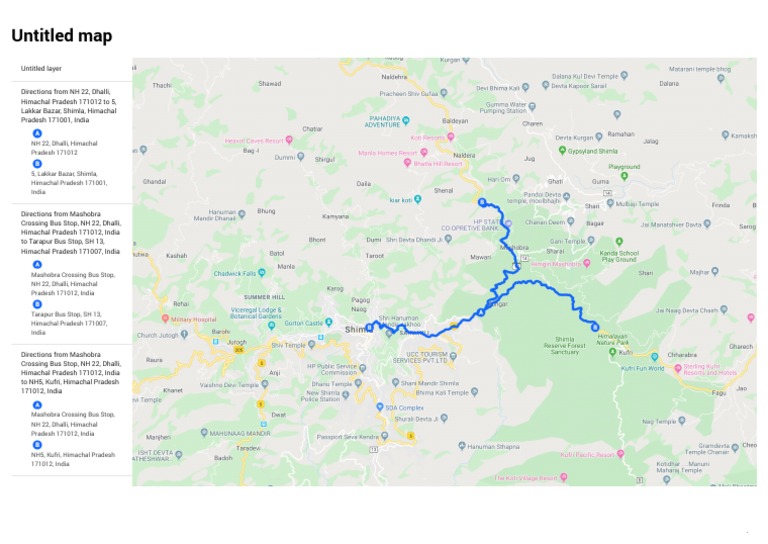 Shimla and Mashobra Route Map | PDF