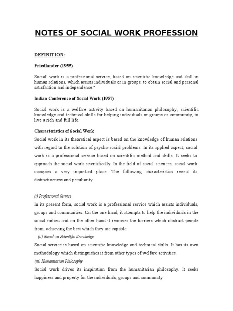 Notes of Social Work Profession | PDF | Social Work | Welfare