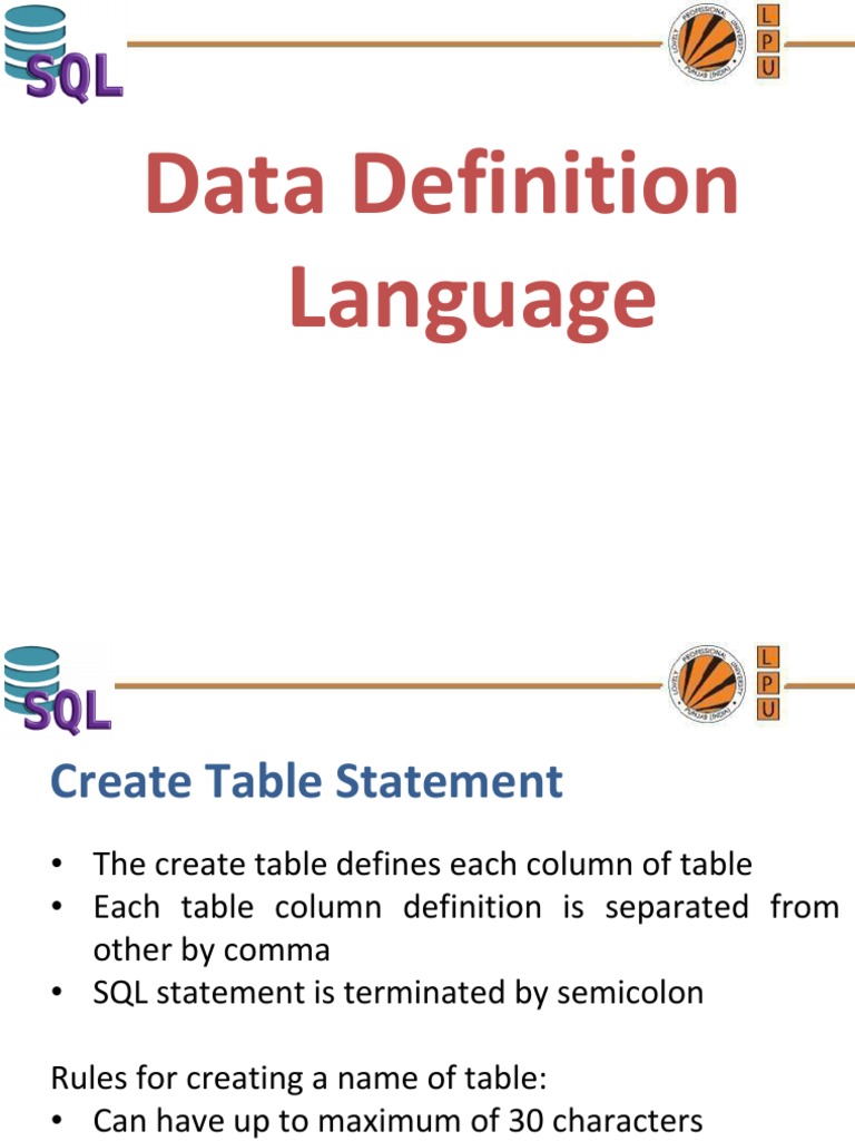 Data Definition Language | PDF | Table (Database) | Sql
