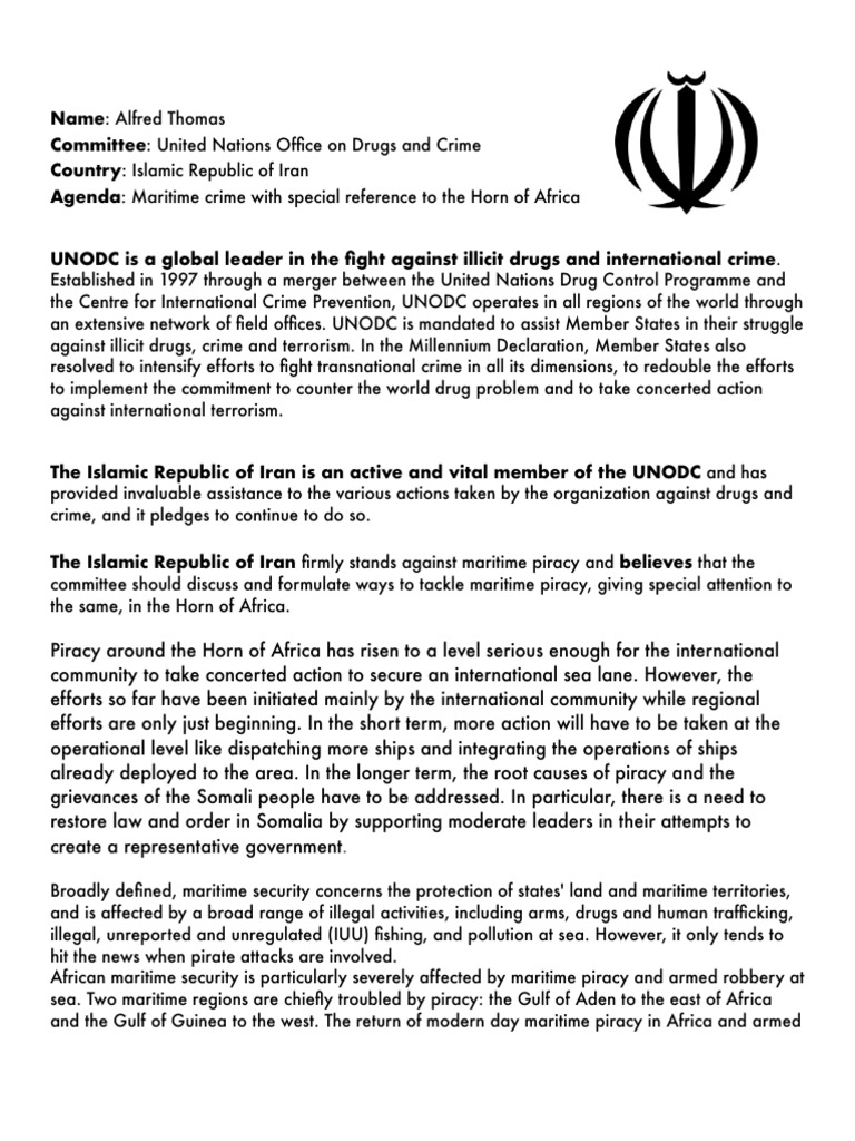 Position Paper - Iran - Maritime Crime | PDF | Piracy | Crime & Violence
