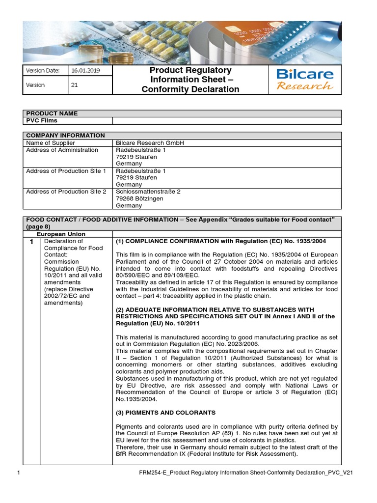 FRM254-E - Product Regulatory Information Sheet-Conformity Declaration ...