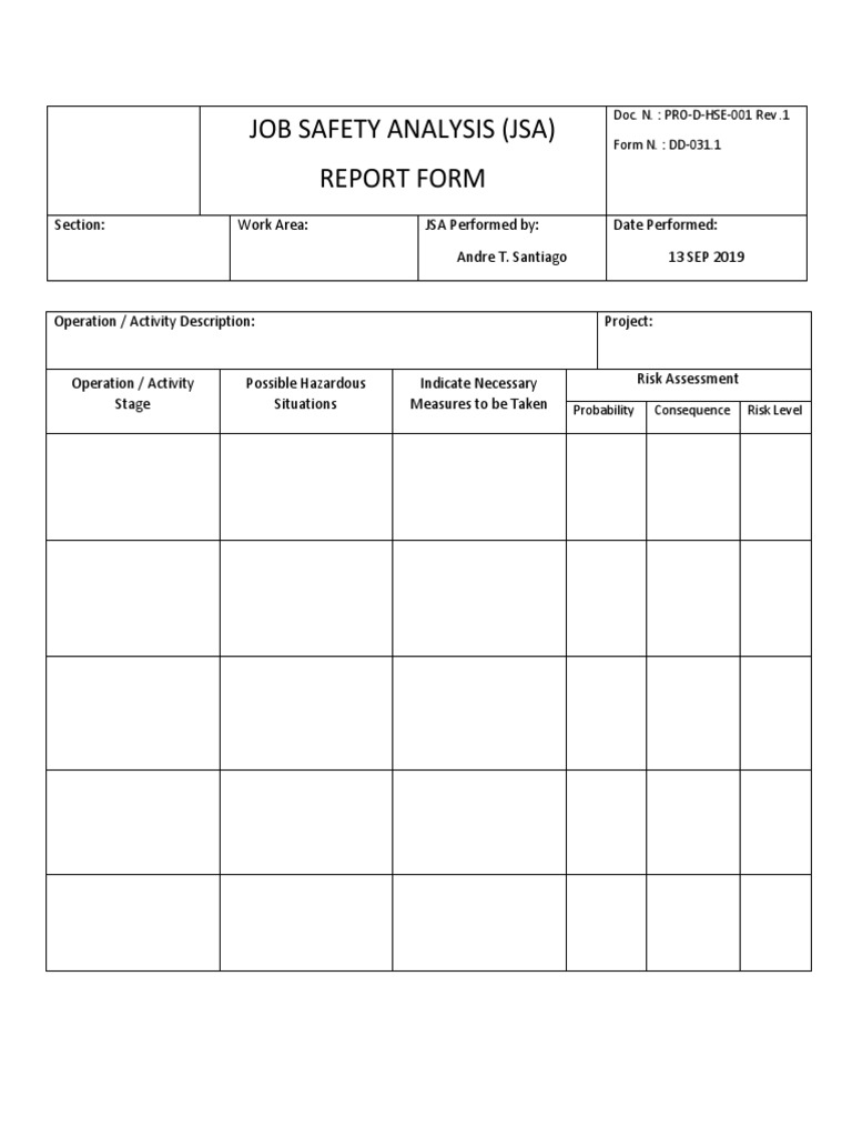 Job Safety Analysis (Jsa) Report Form | PDF