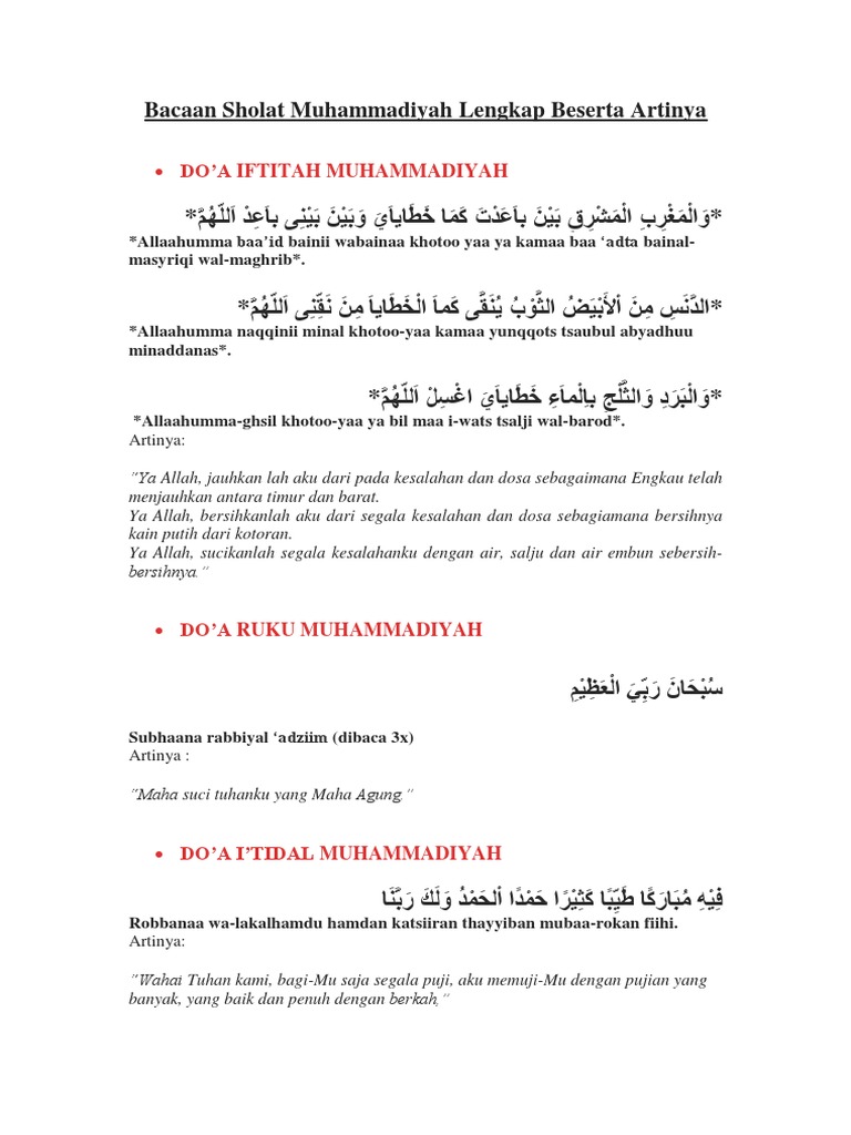 Bacaan Sholat Muhammadiyah Lengkap Beserta Artinya | PDF