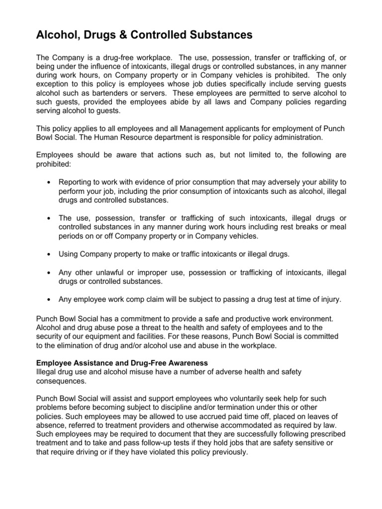Drug-Free Workplace Policy Overview | PDF | Prohibition Of Drugs | Drug ...