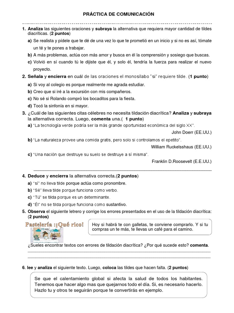 Practica Tilde Diacritica | PDF | Juegos y actividades | Artes del ...