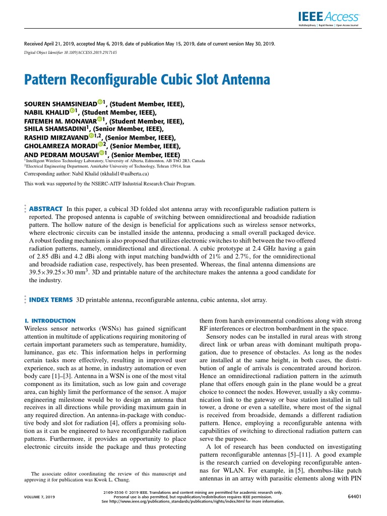 Cubical Pattern Reconfigurable Antenna | PDF | Antenna (Radio ...