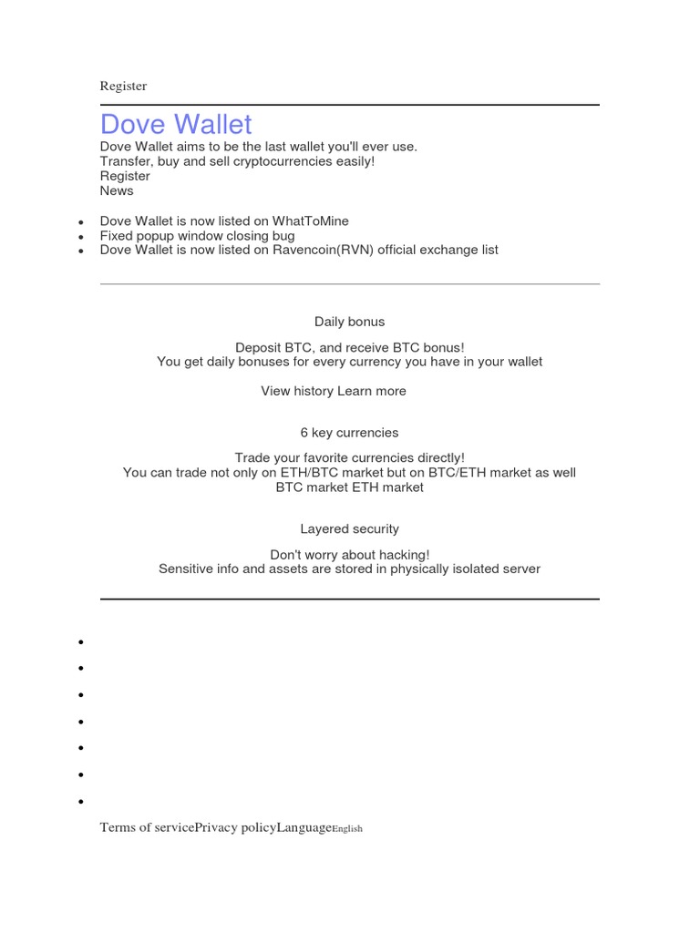 Dove Wallet: Register | PDF