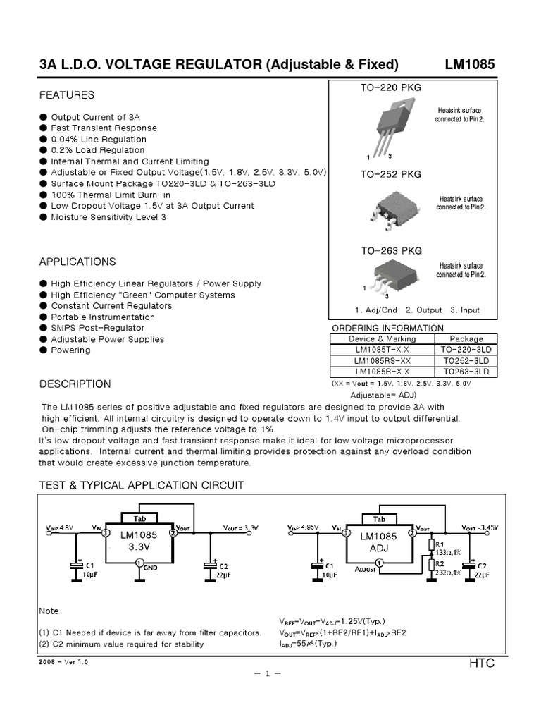 3A Adjustable and Fixed Voltage Regulators Datasheet: LM1085 | PDF ...