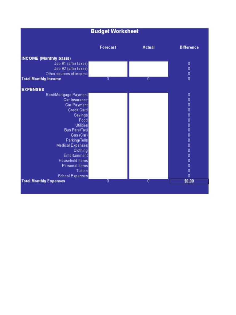 Budget Worksheet Template to Track Income vs Expenses | PDF