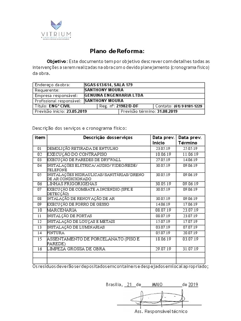 Plano de Reforma Detalhado 2019 | PDF