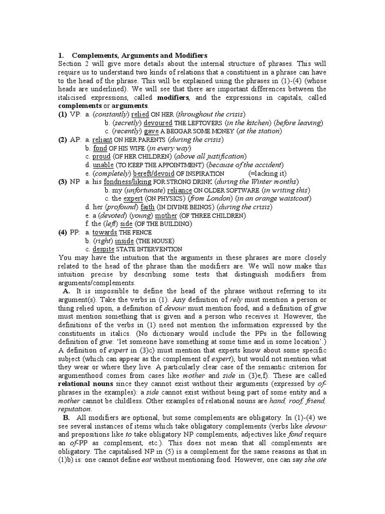 Complements & Noun Phrase | PDF | Phrase | Syntax