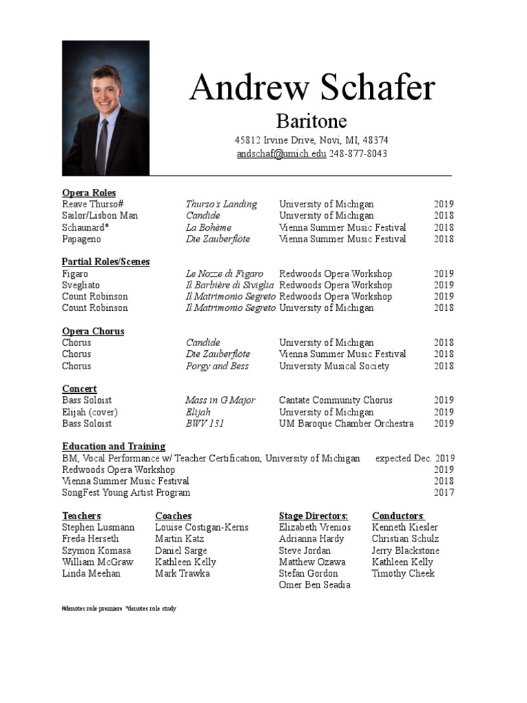 Andrew Performance Resume | Download Free PDF | Opera | Compositions