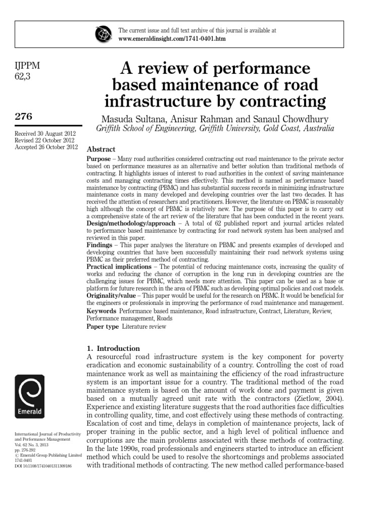 A Review of Performance Based Maintenanc PDF | PDF | Road | Corruption