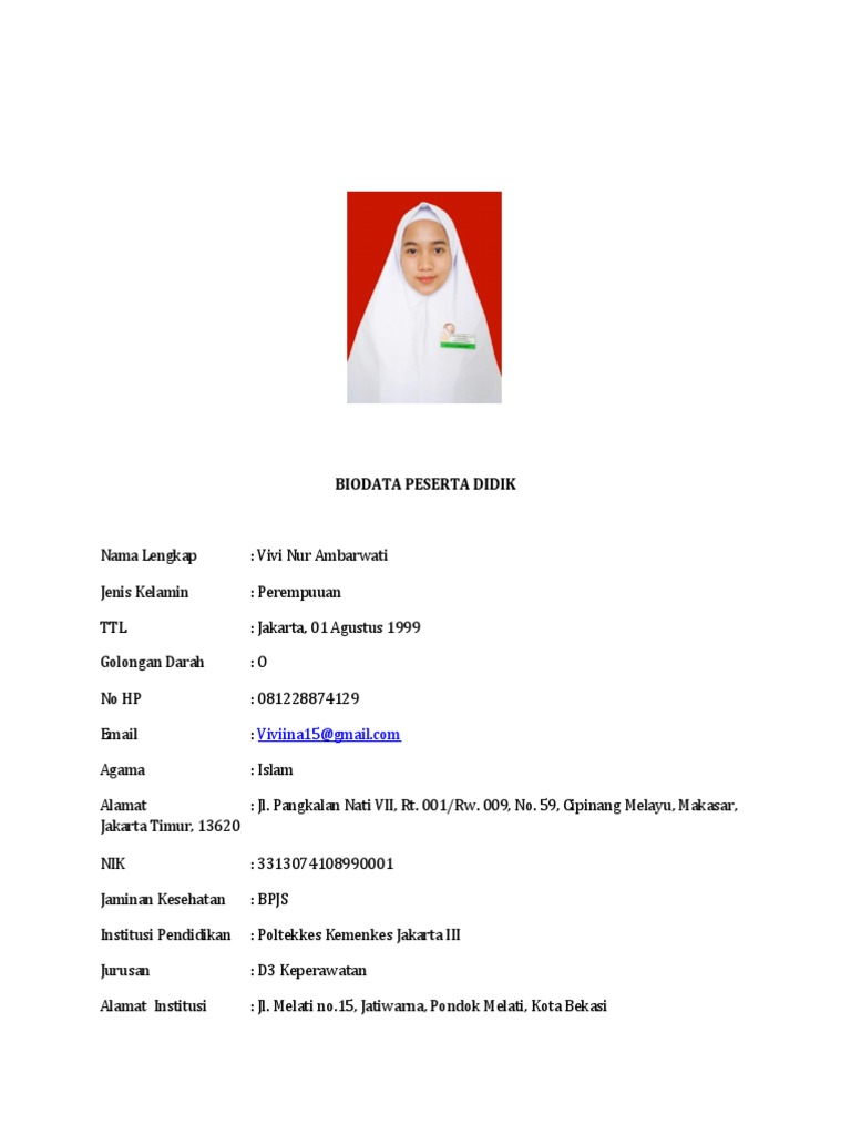 Biodata Mahasiswa PKL Vivi | PDF