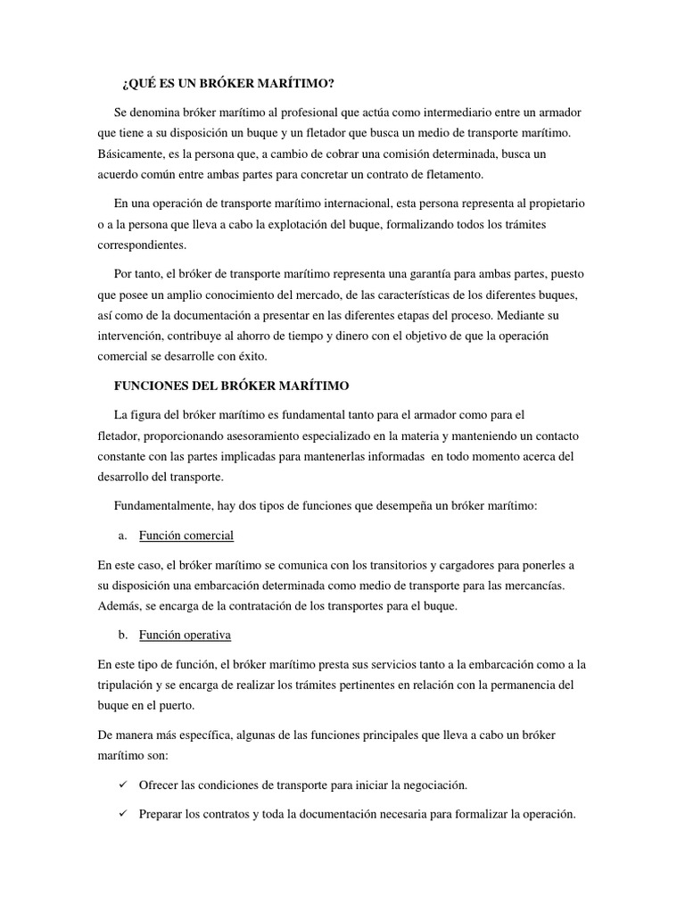Qué es un bróker marítimo | PDF | Buques | Corredor