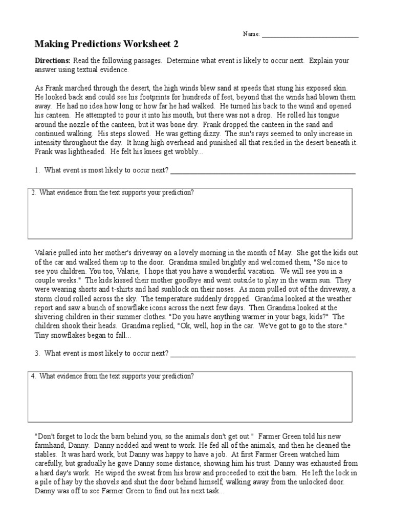 Making Predictions Worksheet 02 | Download Free PDF | Nature