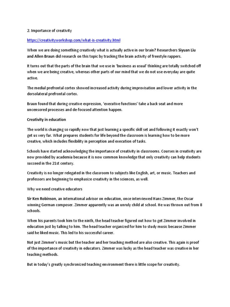 Importance of Creativity | PDF | Creativity | Prefrontal Cortex