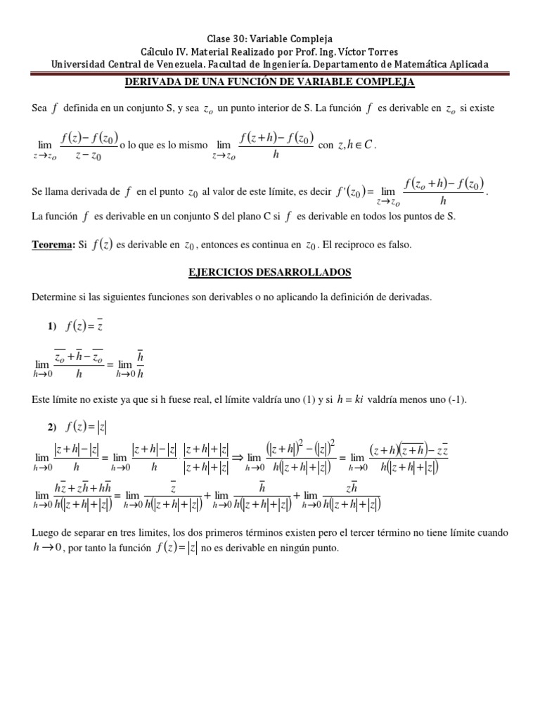 Clase 30 - Variable Compleja PDF | PDF | Función holomorfa | Análisis complejo